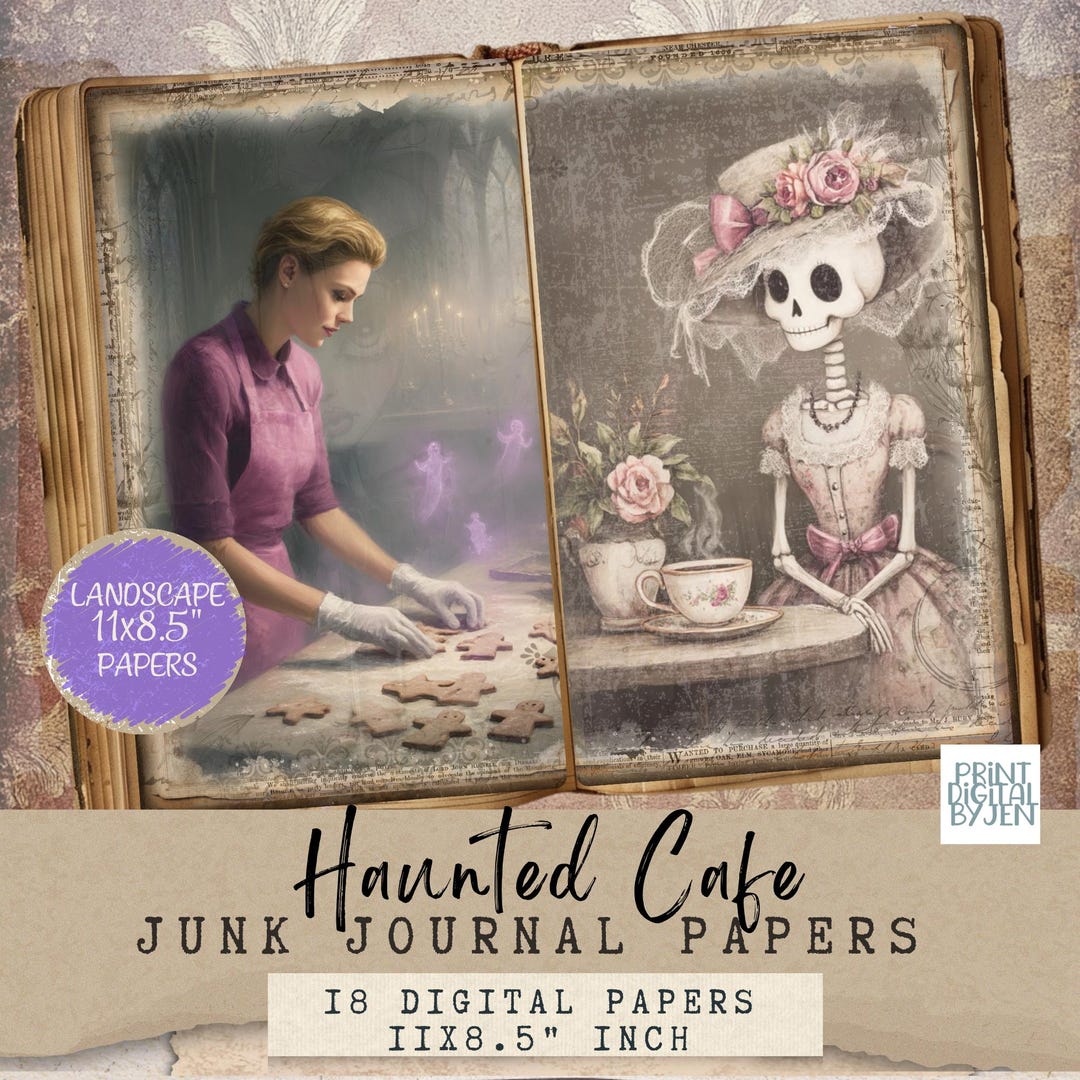 Haunted Cafe Junk Journal Paper: Spooky Halloween Pages (digital ...