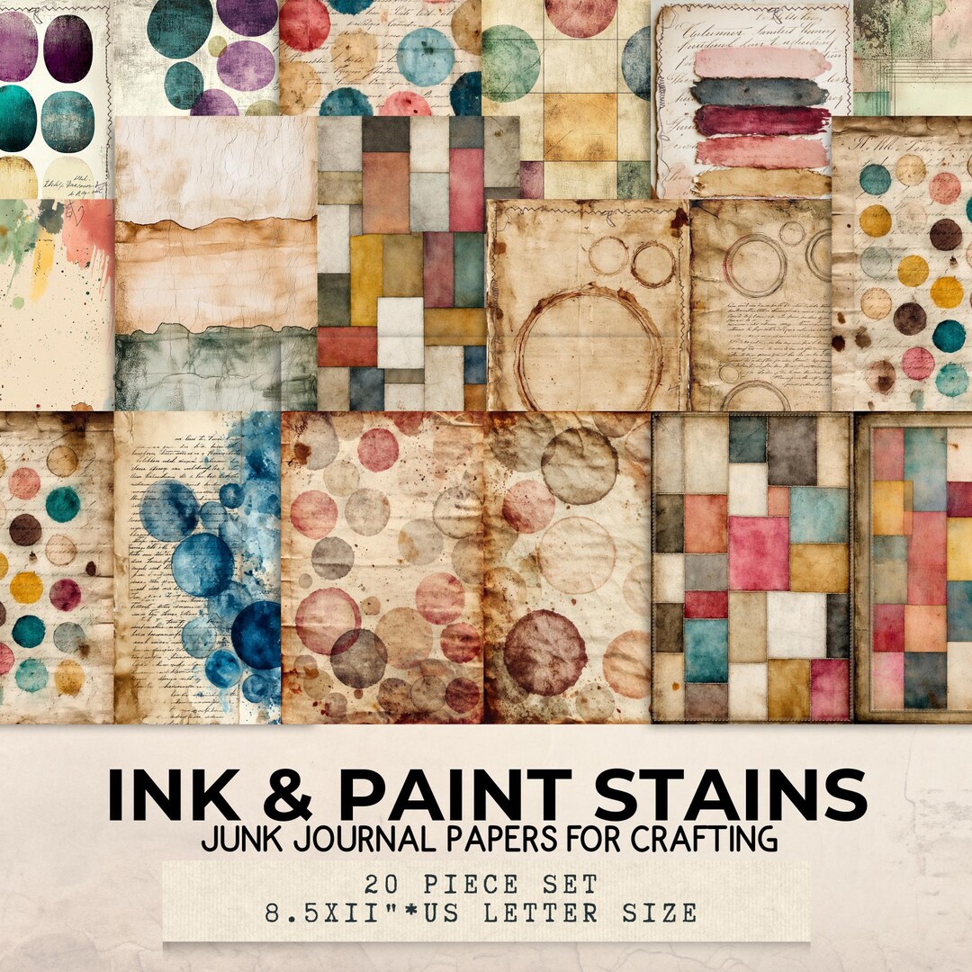Junk Journal Papers - Ink Paint Stains Digital Scrapbook Paper Set - Etsy