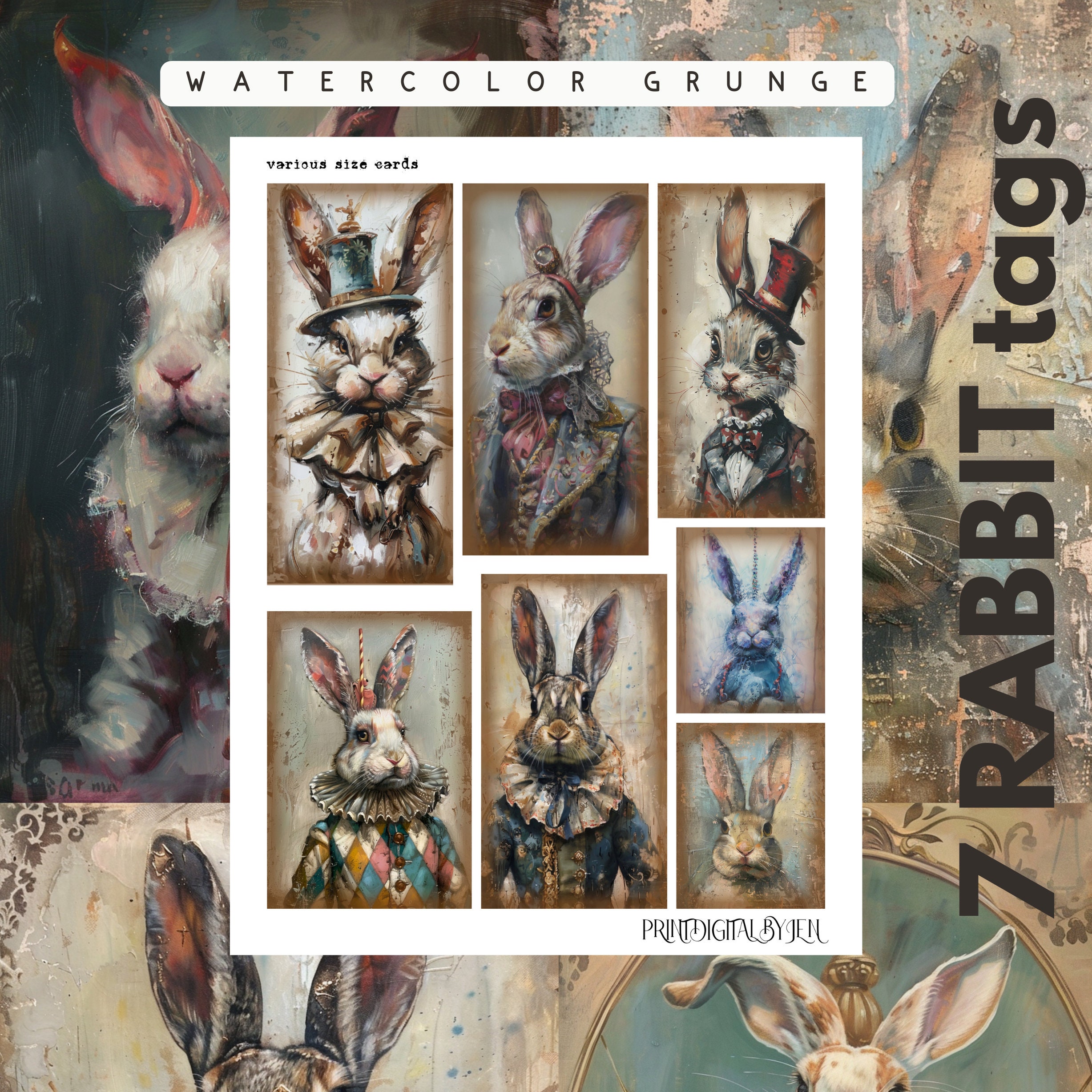 Grunge Rabbit Ephemera: Watercolor Junk Journal Pages (digital Download ...