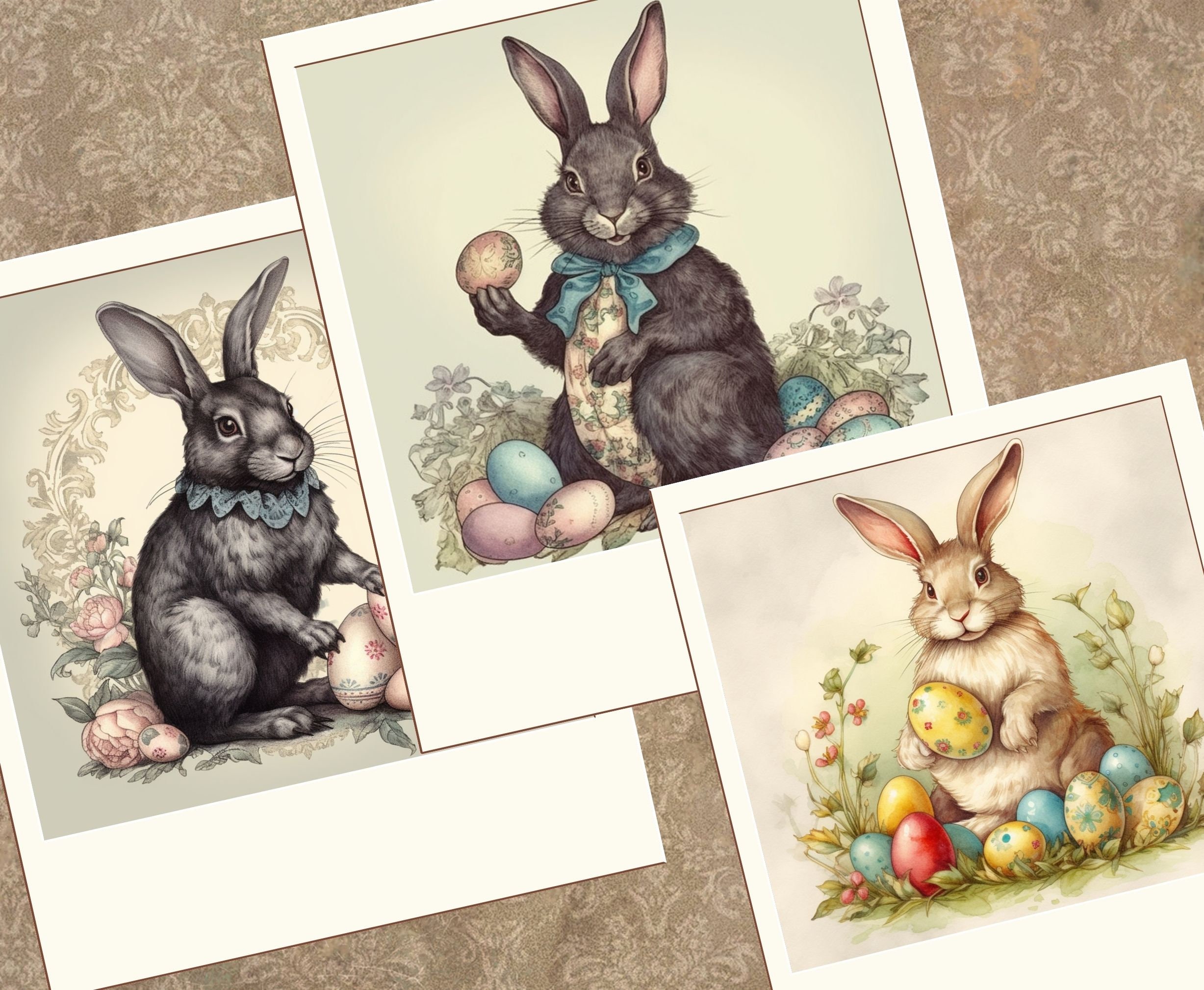 Vintage Bunny Easter Digital Paper Bundle, Vintage Rabbit Paper Pack ...