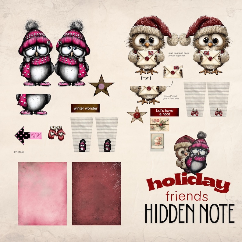 Holiday Friends Hidden Note – Owl & Penguin Christmas Junk Journal ...