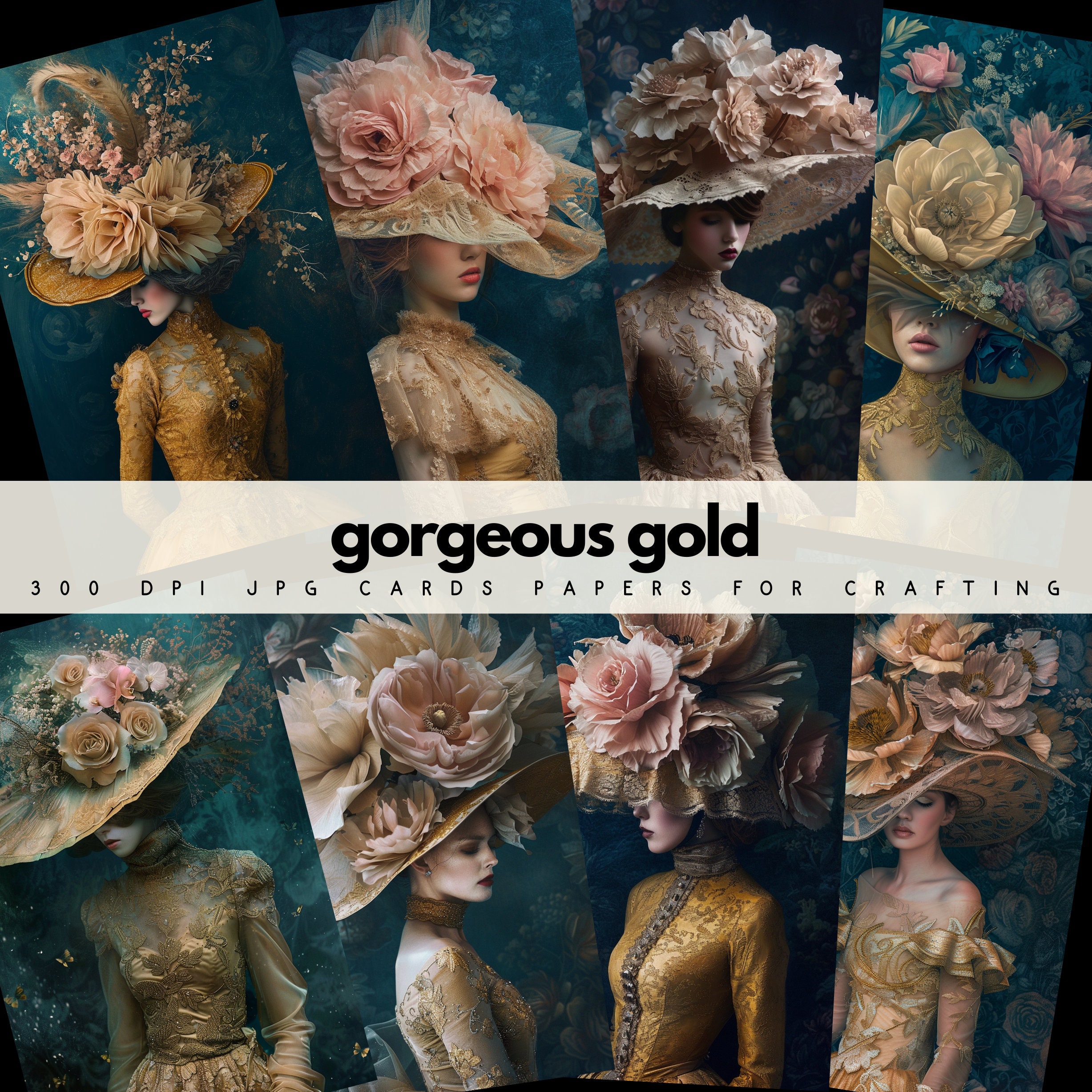 Gold Ladies Printable Junk Journal Paper Pack, Digital Art Card Designs ...