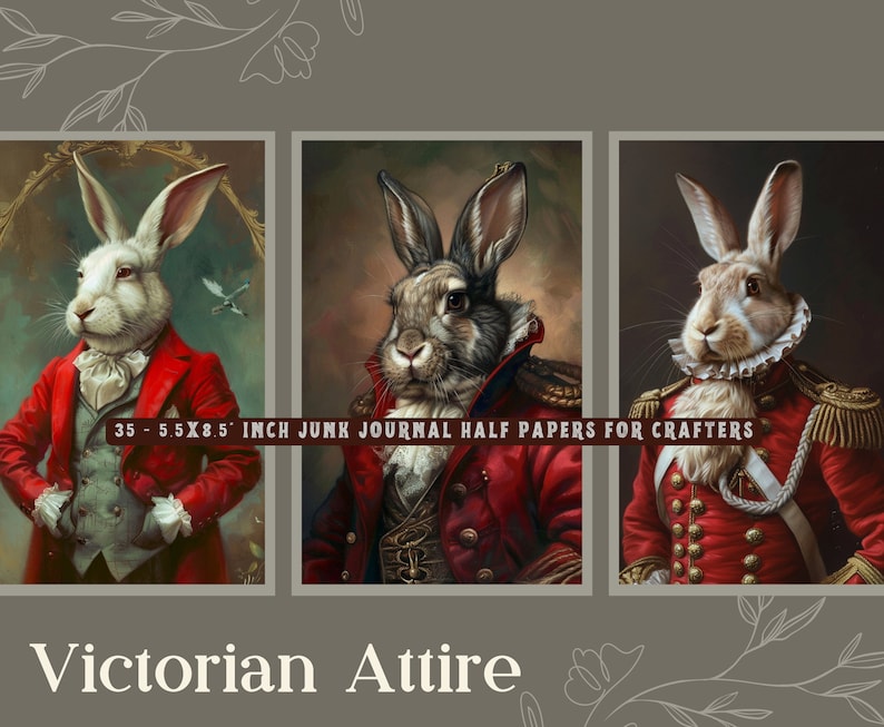 Victorian Rabbit Junk Journal Papers: Costume Bunnies, Scrapbook ...