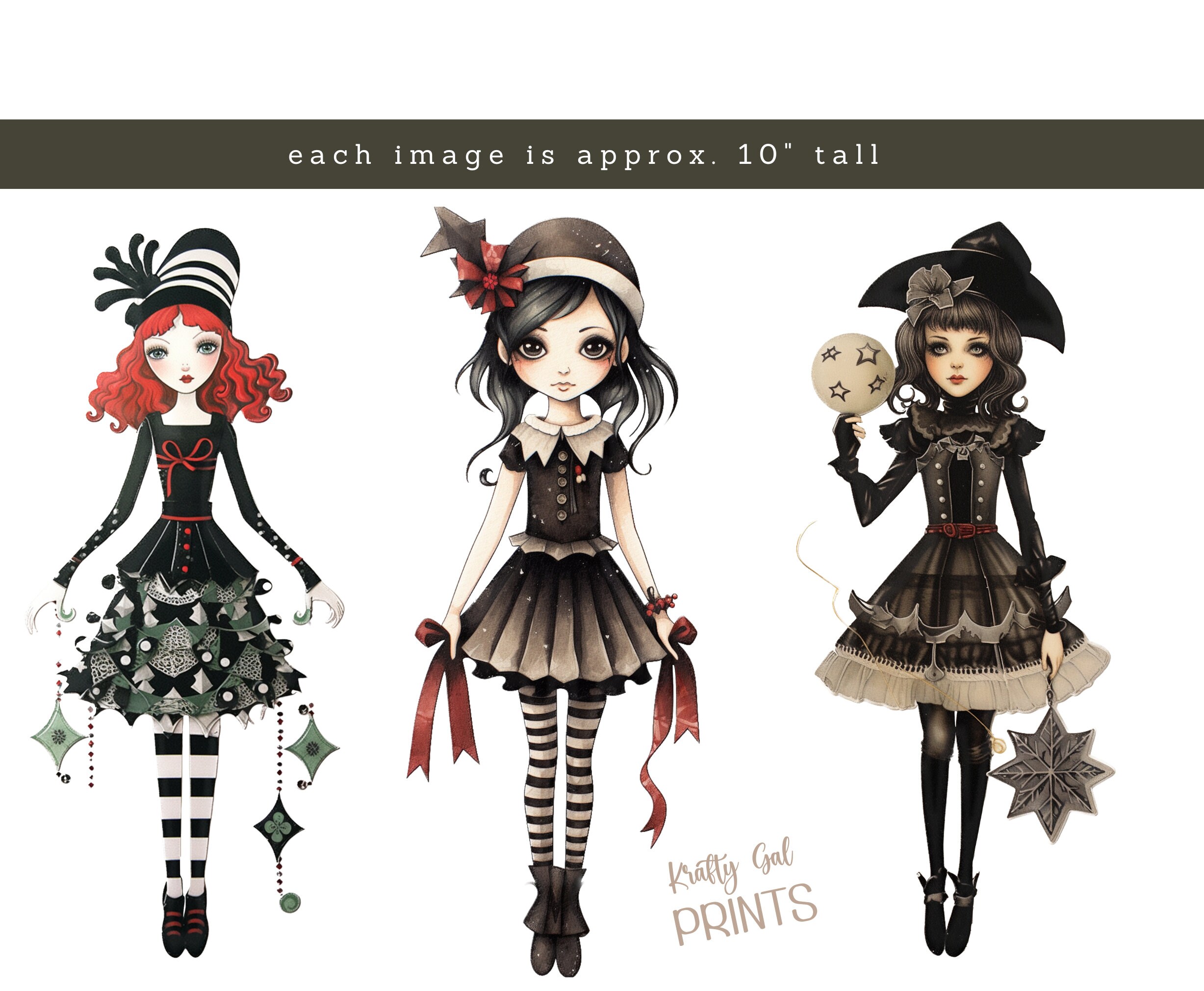 Gothic Elf Girls Clipart Watercolor Digital Download, Christmas PNG ...