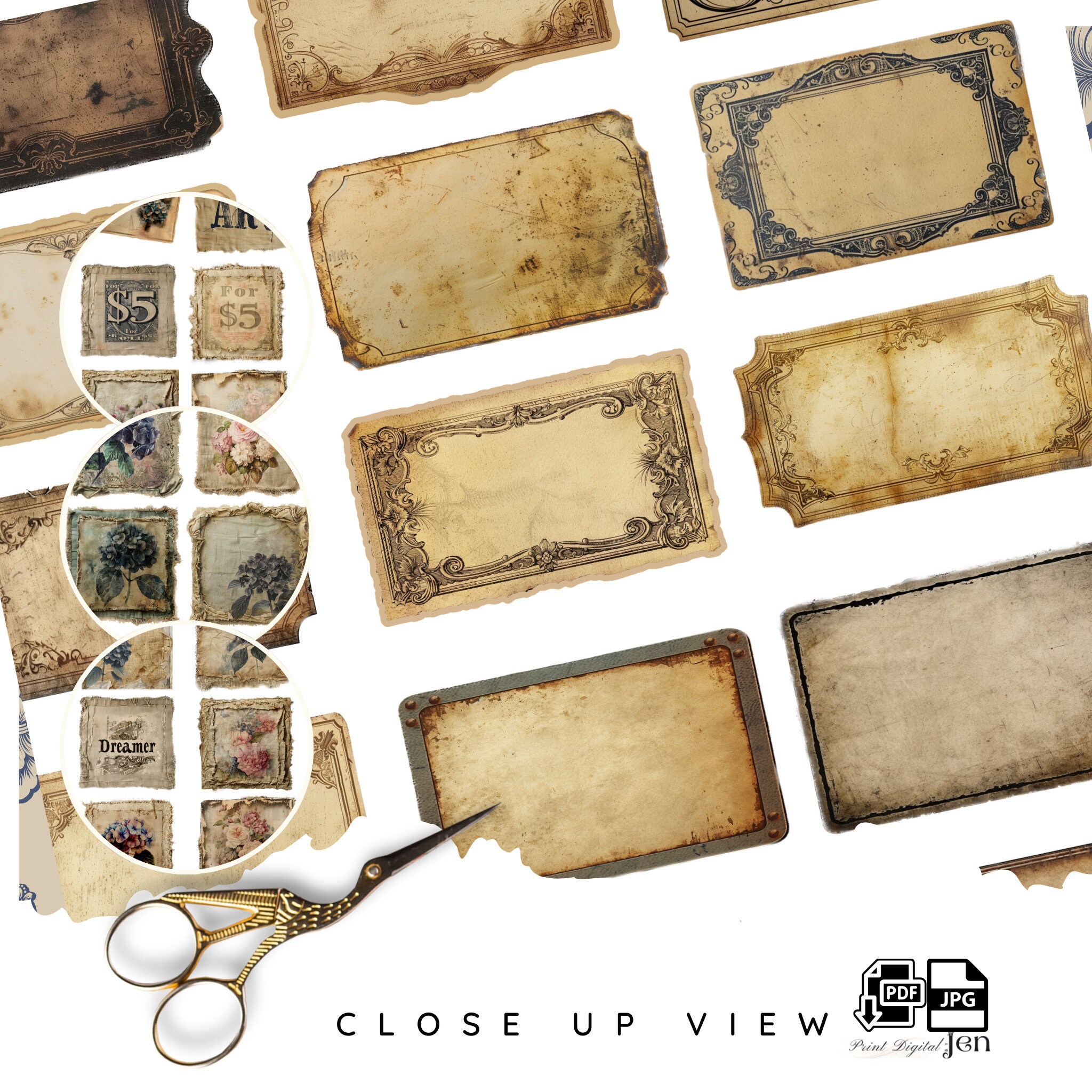 Vintage Grunge Labels Digital, Distressed Numbers, Labels, Ephemera ...