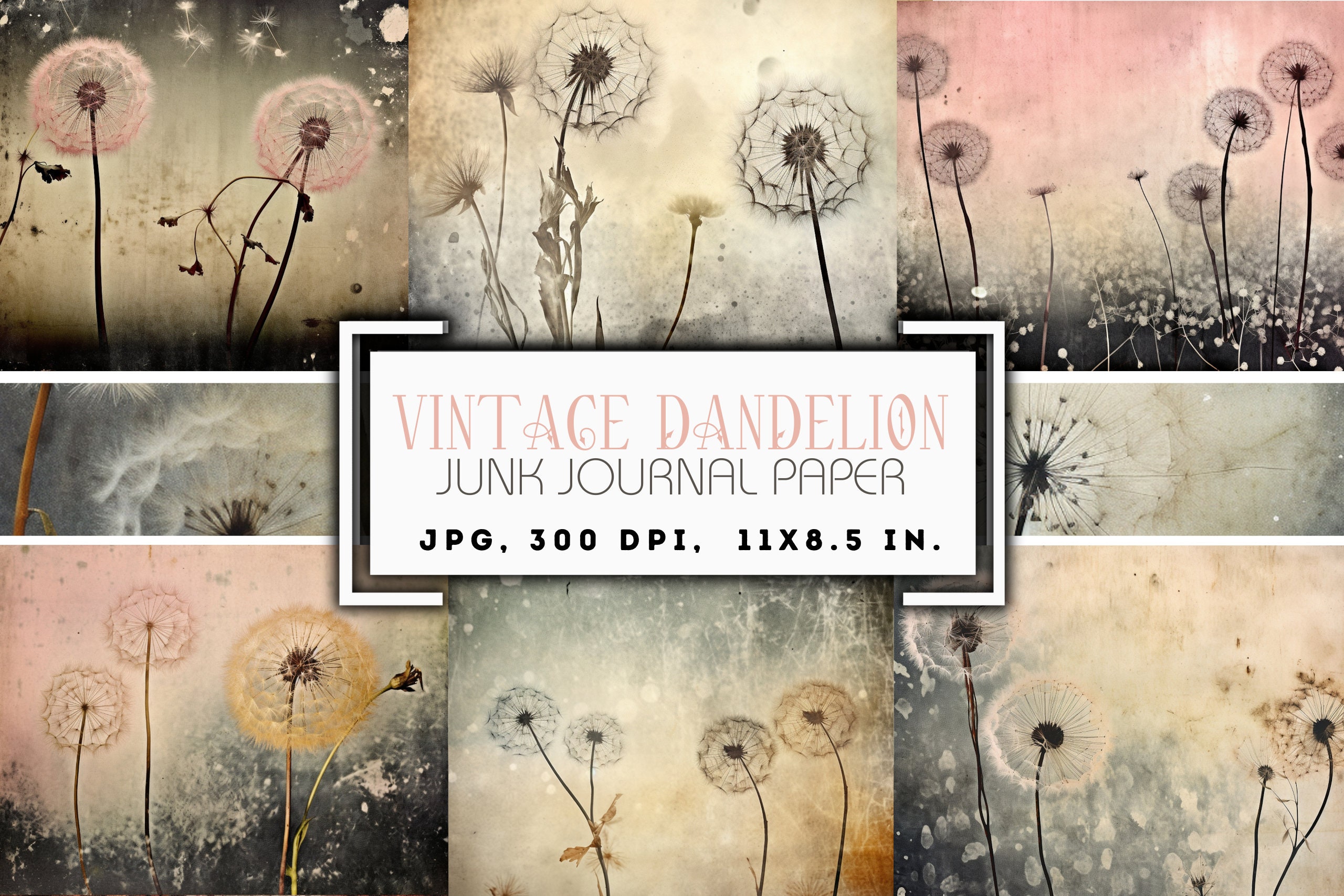 Vintage Dandelion Junk Journal Paper, Flower Junk Journal Paper ...