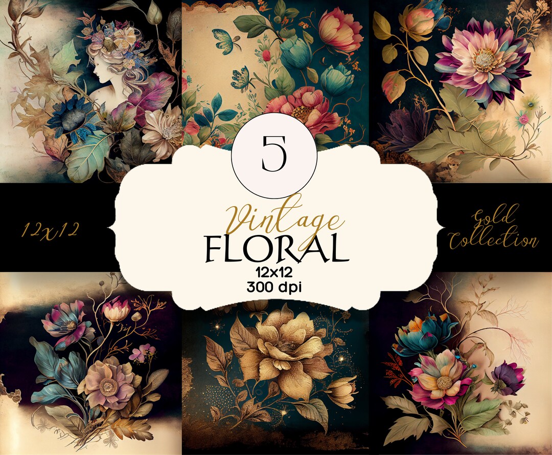 Vintage Floral Digital Papers, Watercolor Flower Wallpaper, Junk ...