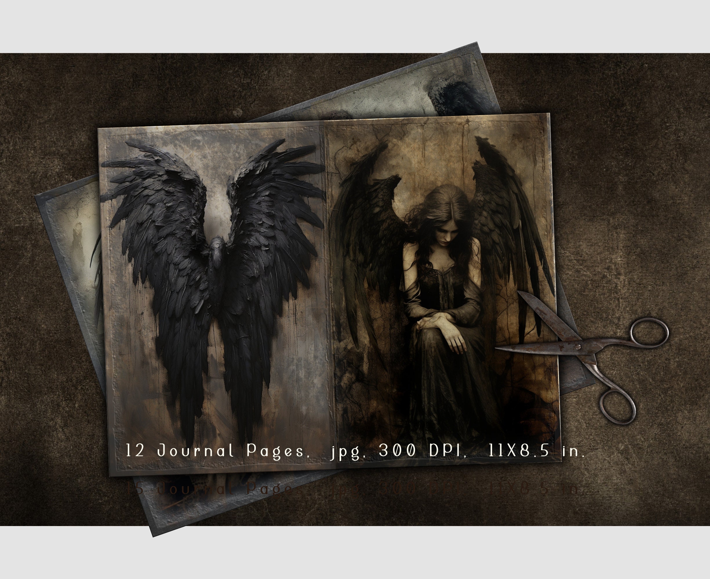 Gothic Fallen Angel Junk Journal Pages, Dark Scrapbook Paper Kit ...