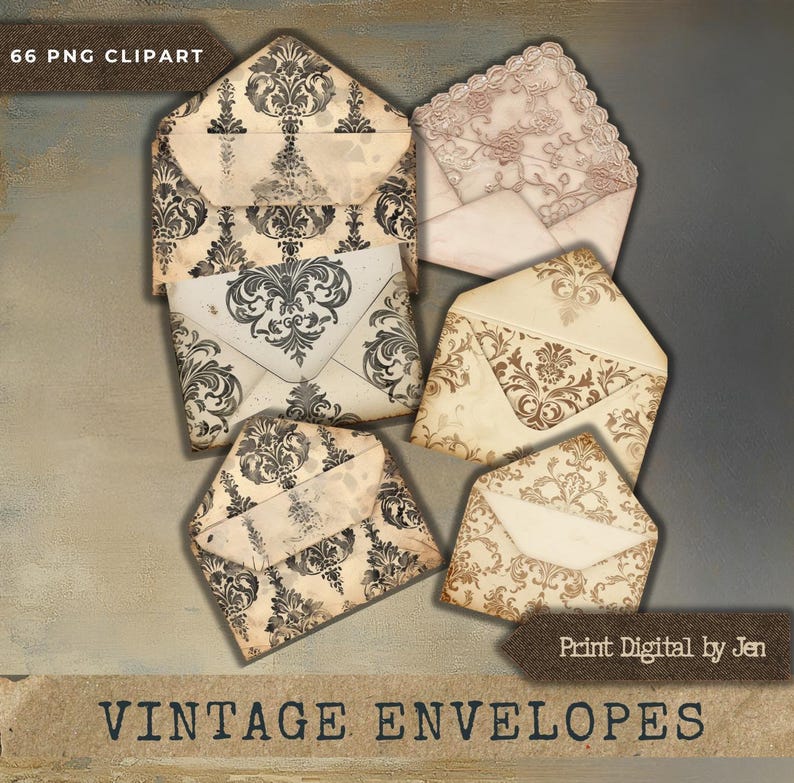 Vintage Ephemera Envelopes PNG Clipart: Junk Journal Supplies (digital ...