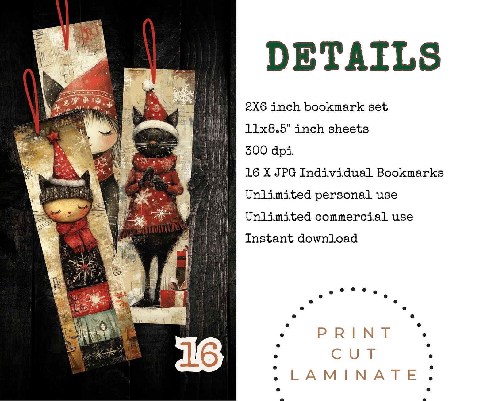 Vintage Christmas Bookmarks: Watercolor Noel Designs (digital Download ...
