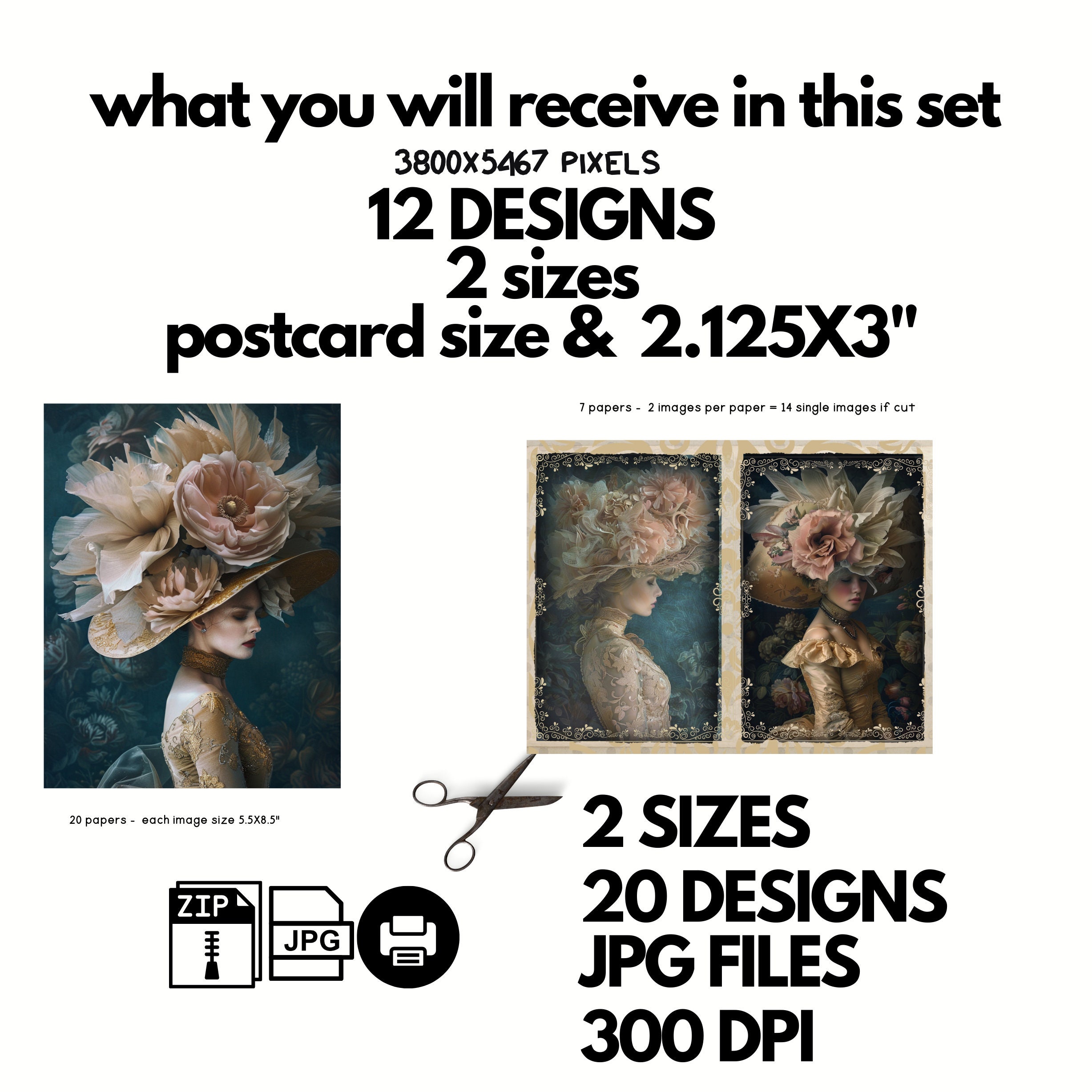 Gold Ladies Printable Junk Journal Paper Pack, Digital Art Card Designs ...