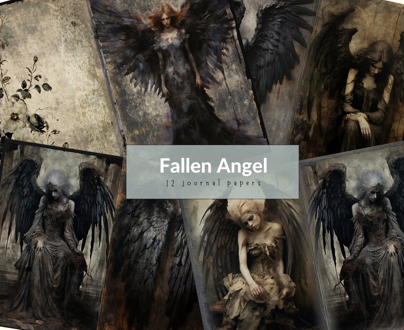 Gothic Fallen Angel Junk Journal Pages, Dark Scrapbook Paper Kit ...