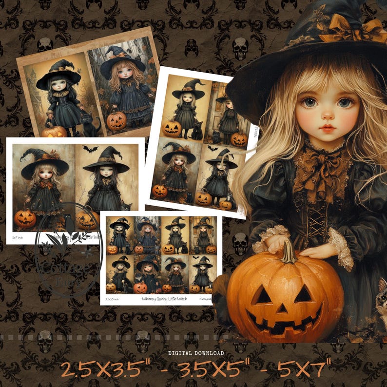Vintage Halloween Witch Collage Sheet: Junk Journal Cards (digital ...