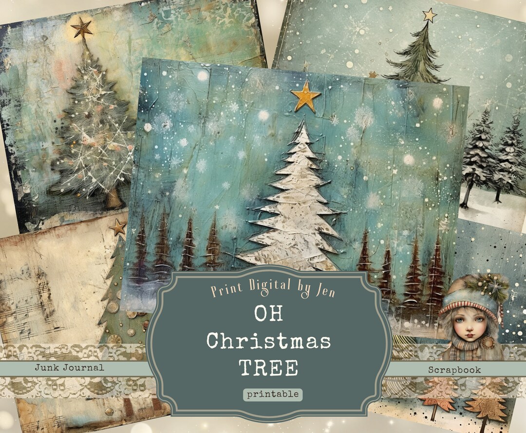Christmas Tree Junk Journal Kit: Winter Watercolor Ephemera (digital ...