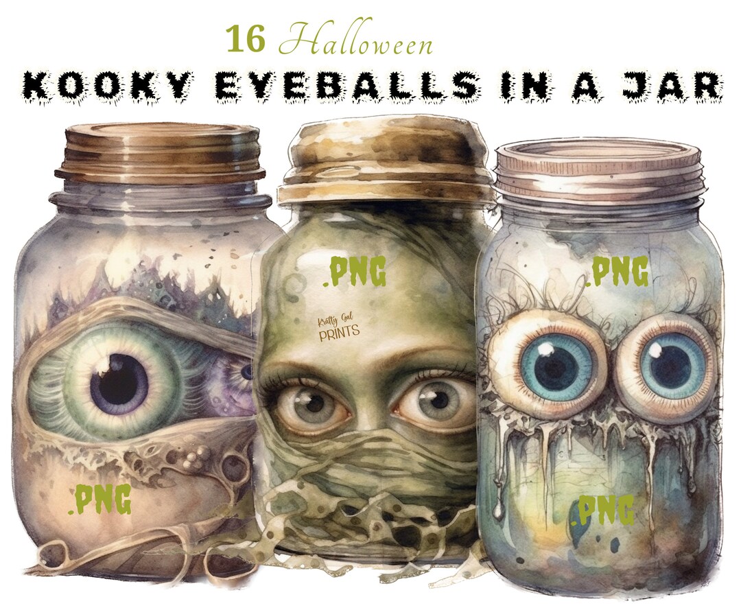 Watercolor Halloween Eyeballs in Jars Clipart Bundle (digital Download ...