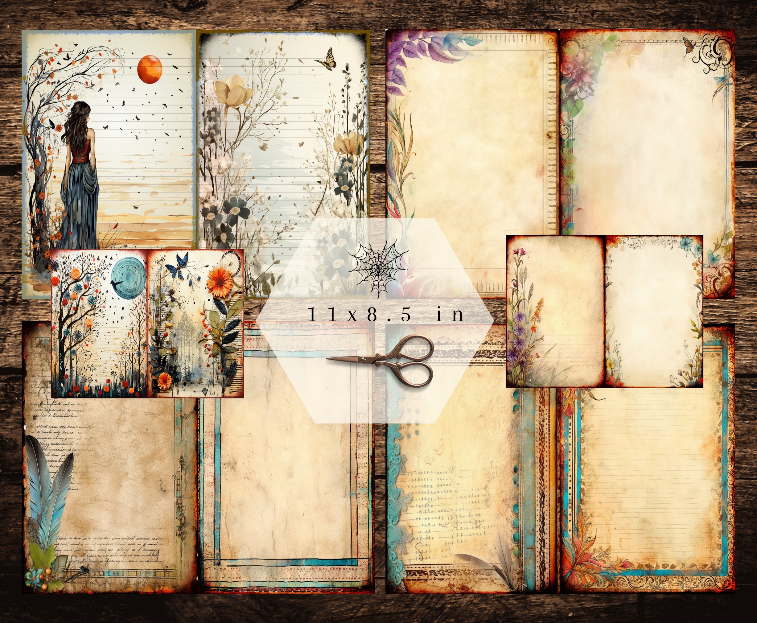 Boho Borders Journal Papers, Printable Pages, Digital Scrapbooking ...