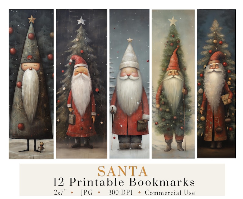 Nordic Santa Claus Bookmarks: Vintage Christmas Watercolor (digital ...