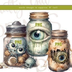 Watercolor Halloween Eyeballs in Jars Clipart Bundle (digital Download ...