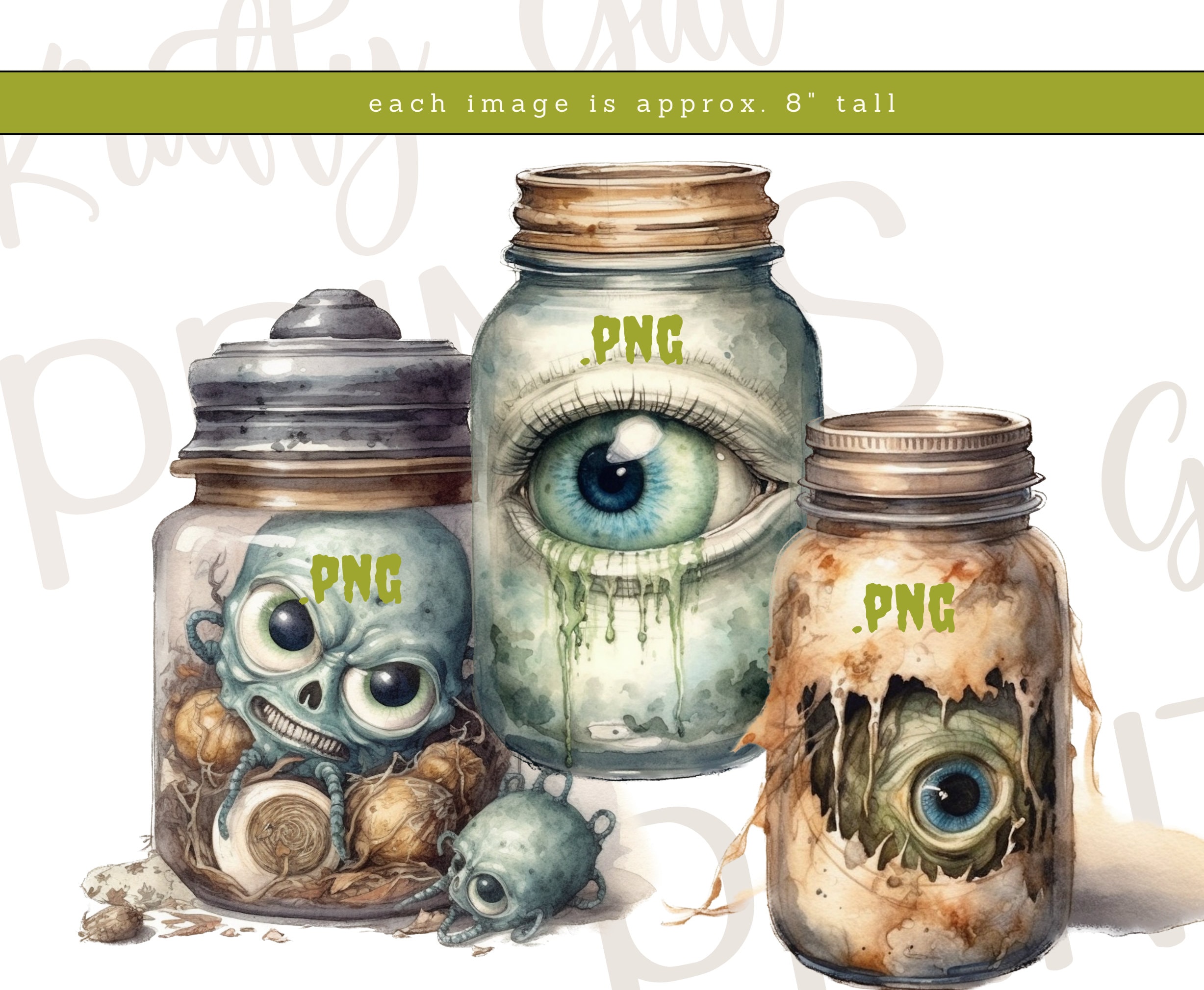 Watercolor Halloween Eyeballs in Jars Clipart Bundle (digital Download ...