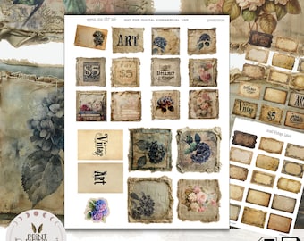 Vintage Labels Volume 2 Digital, Distressed Numbers, Labels, Ephemera ...