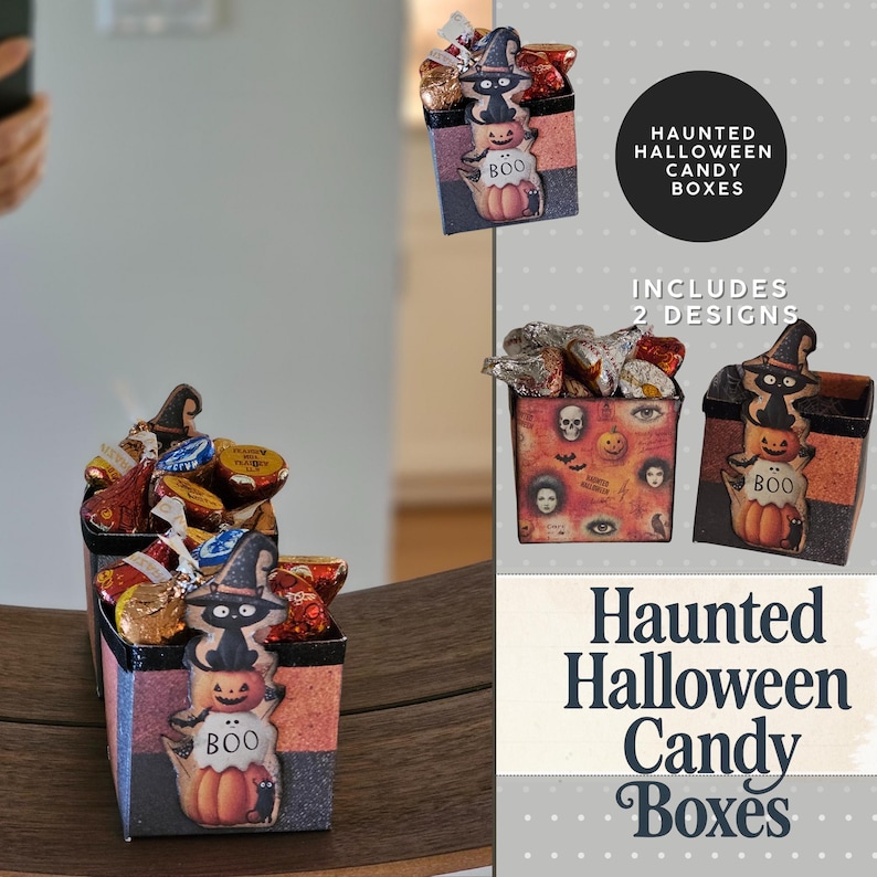 Halloween Candy Boxes: Printable 3D Treat Box Junk Journal (digital ...