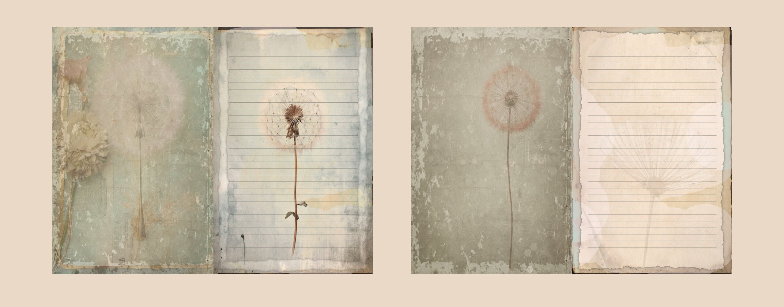 Dandelion Junk Journal Paper, Vintage Dandelion Junk Journal Kit ...