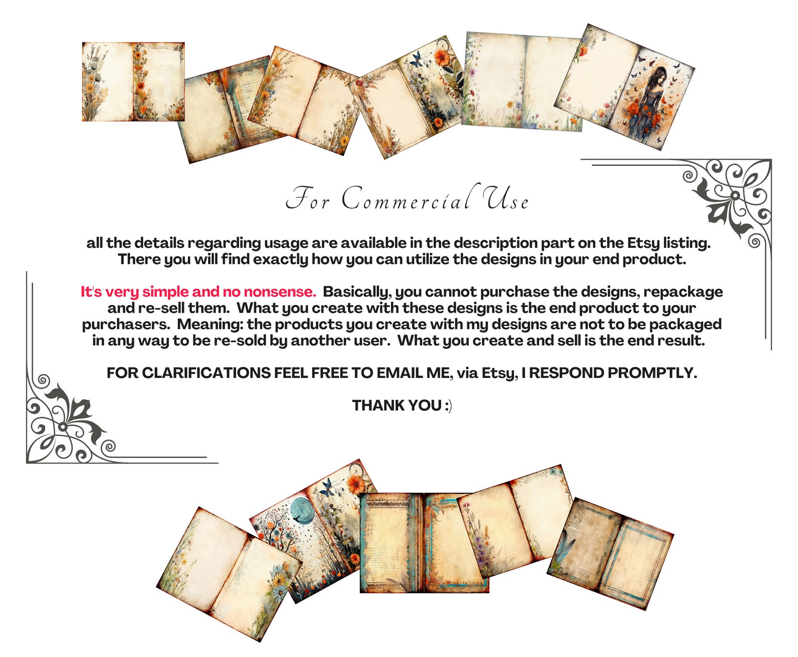 Boho Borders Journal Papers, Printable Pages, Digital Scrapbooking ...