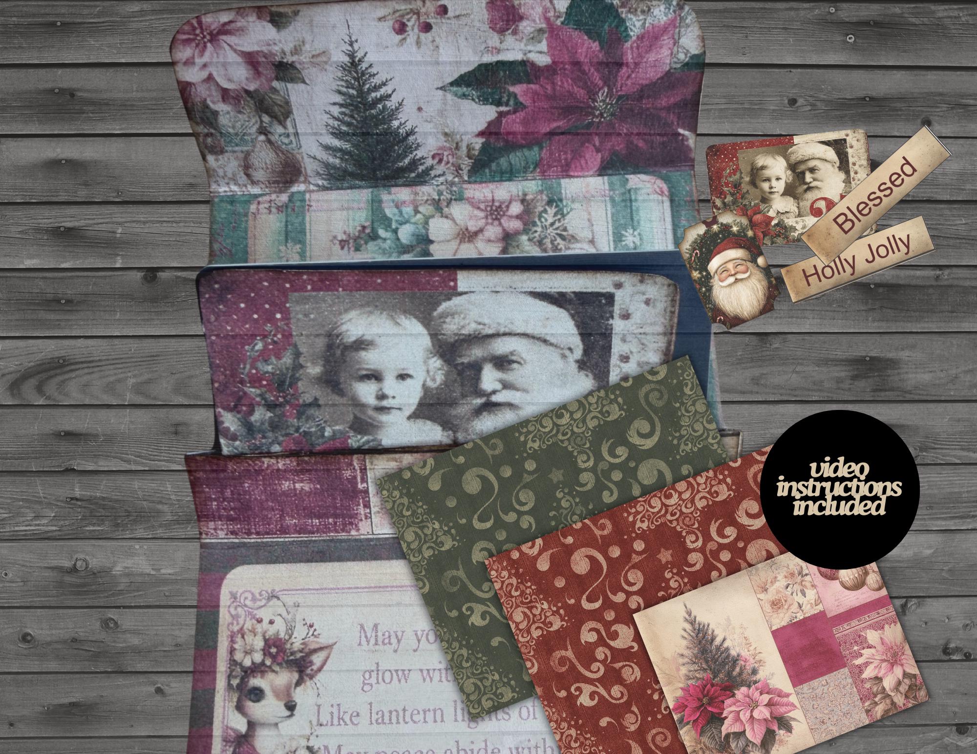 Vintage Christmas Gift Card Folio Kit, Junk Journal, Digital Papers ...