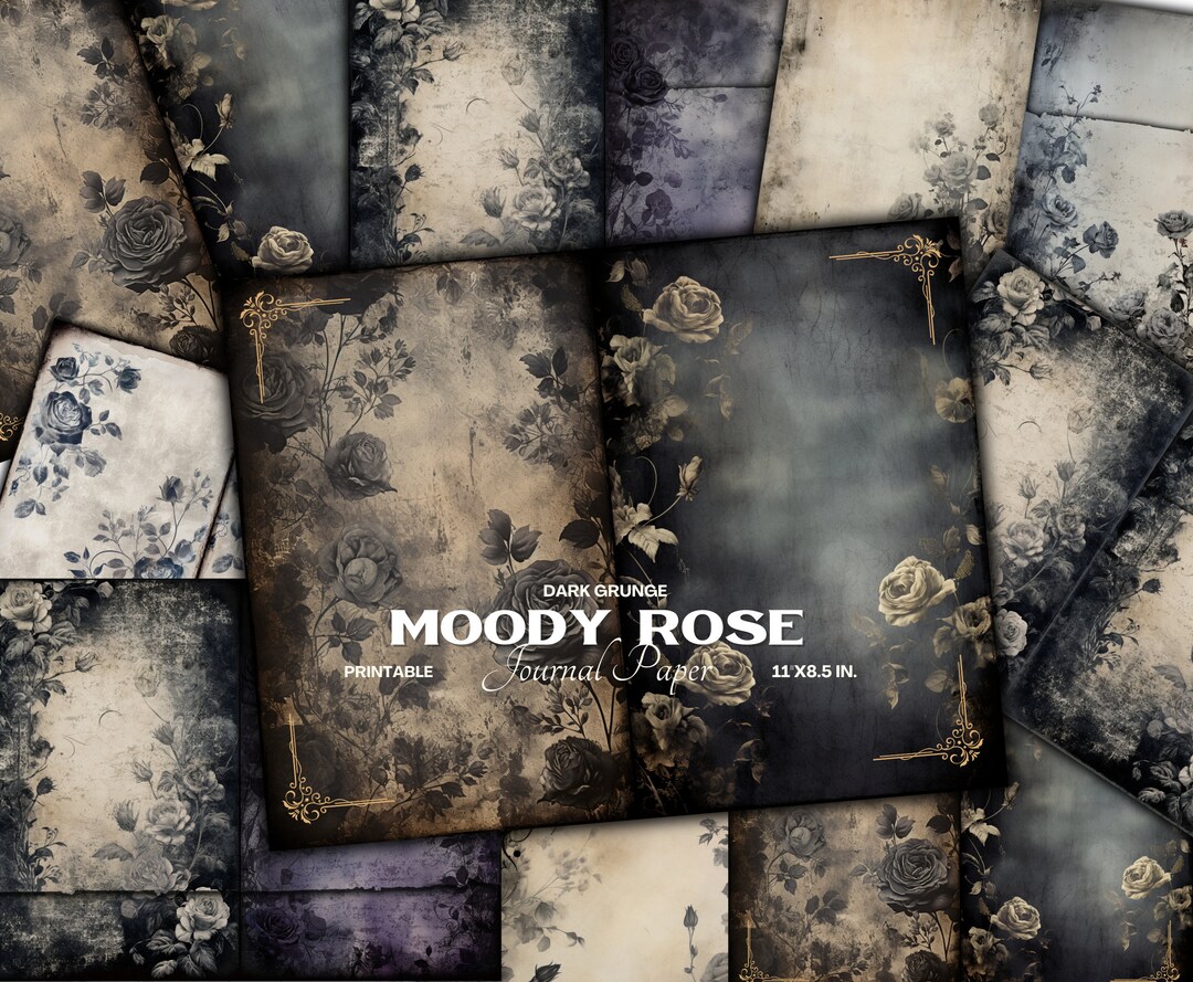 Dark Moody Rose Junk Journal Paper: Victorian Floral Collage (digital ...