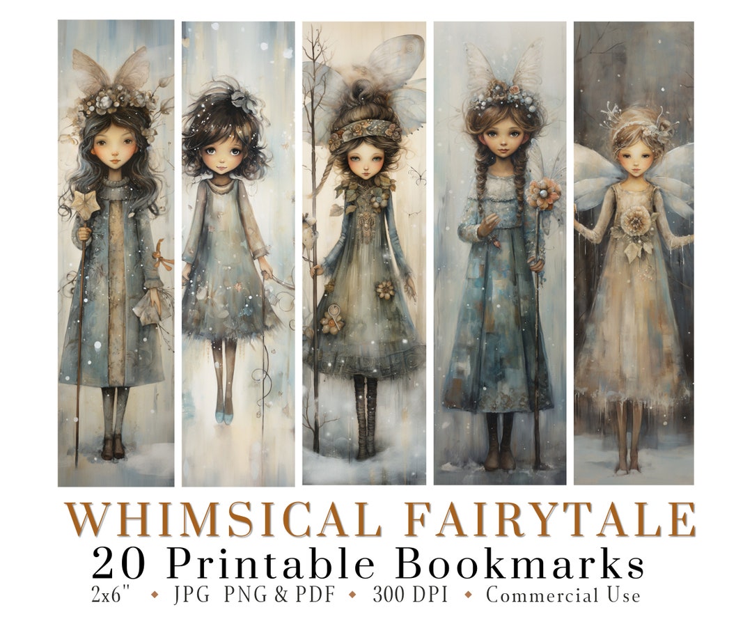 Whimsical Twilight Christmas Fairy Bookmarks, Holiday Ephemera for Junk ...