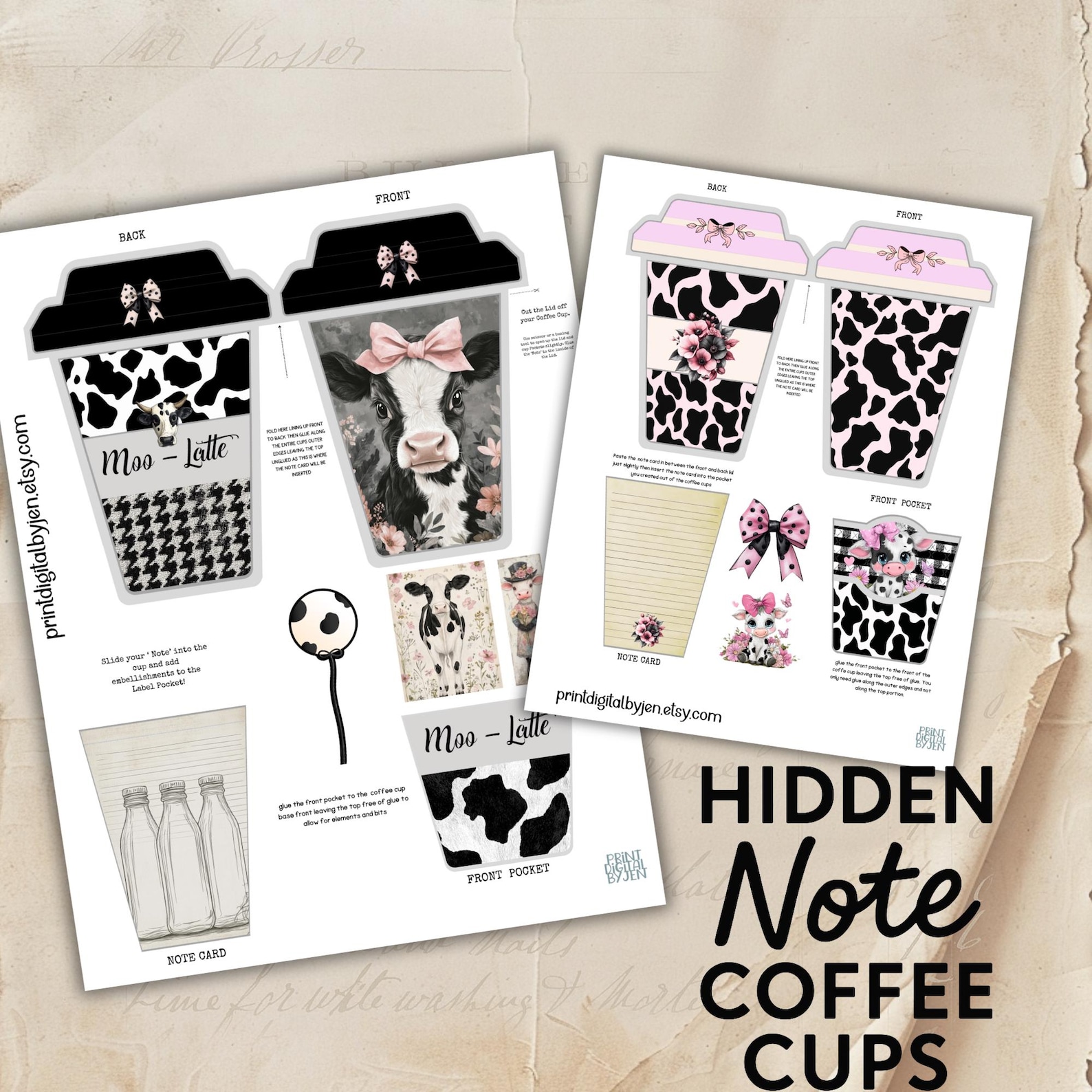 Funny Cow Coffee Cup Hidden Note, Junk Journal Printable (set of 3) - Etsy