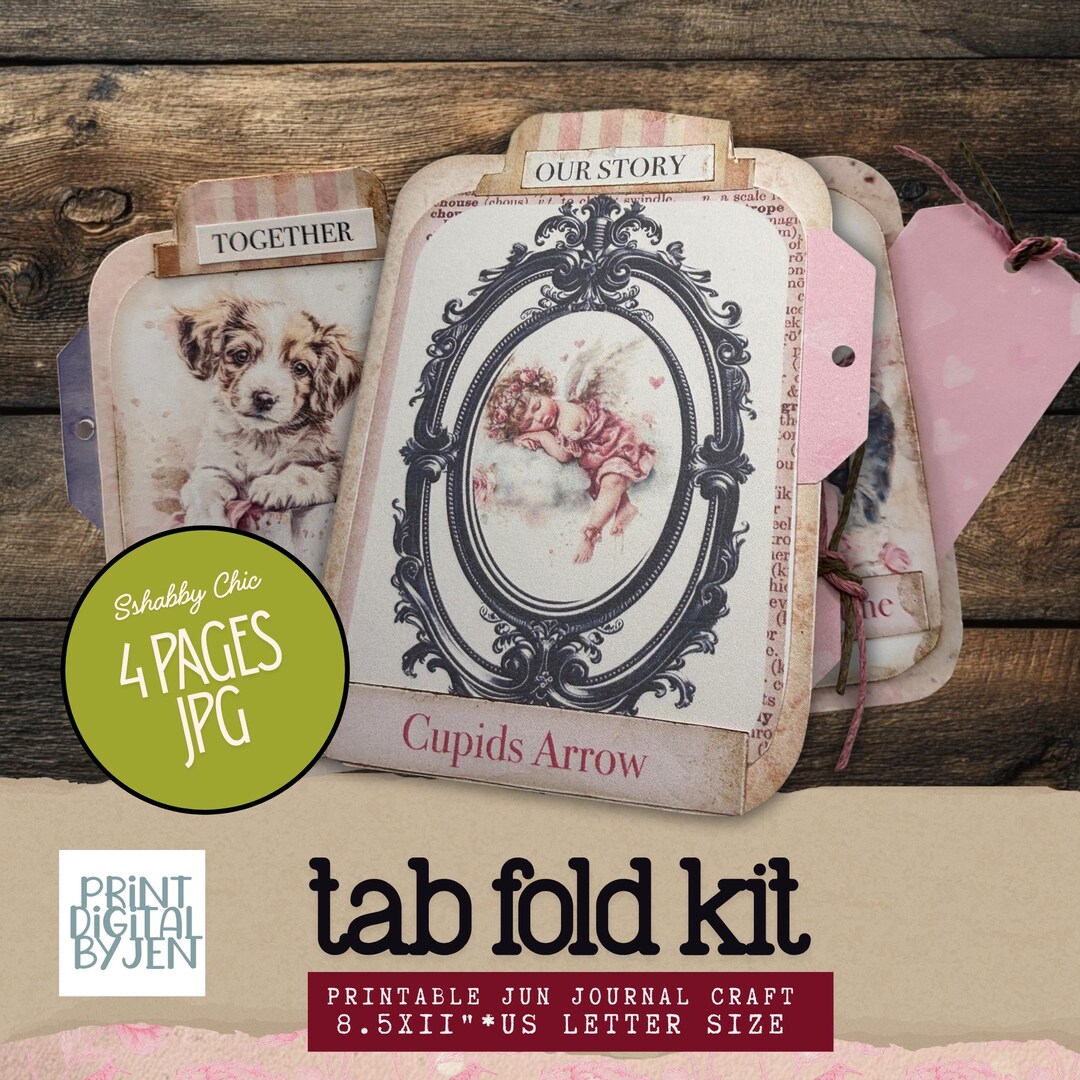 Valentine Junk Journal Tab Fold Kit, Shabby Chic Ephemera, Cupid's ...