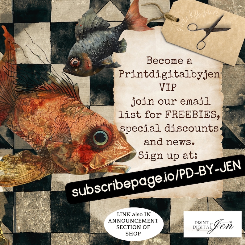 Grunge Fish Collage Papers: Quirky Junk Journal Printable (digital ...