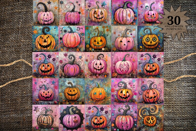 Funky Halloween Pumpkin Digital Paper: 12x12 Collage Sheets (digital ...