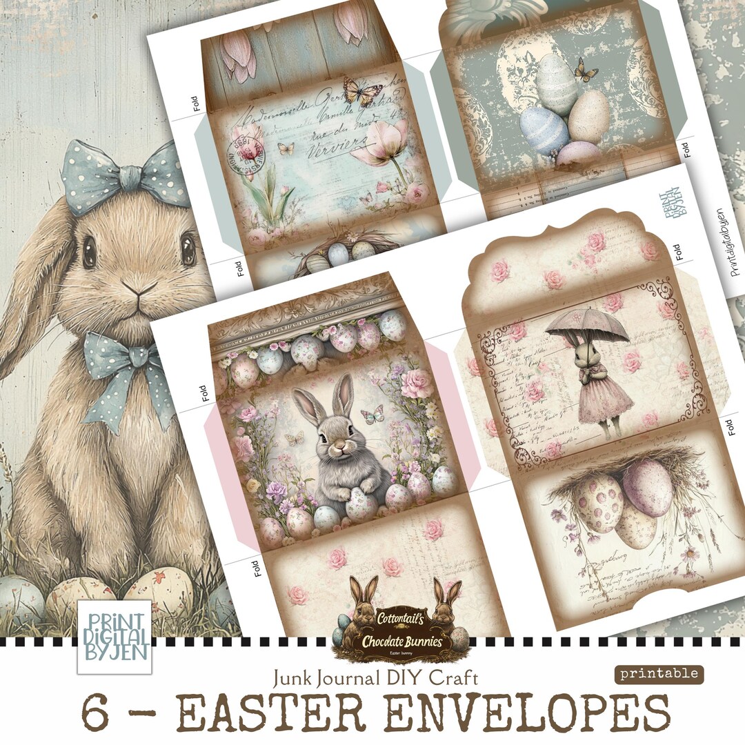 Printable Easter Envelopes, Vintage Bunny, Digital Download, DIY ...