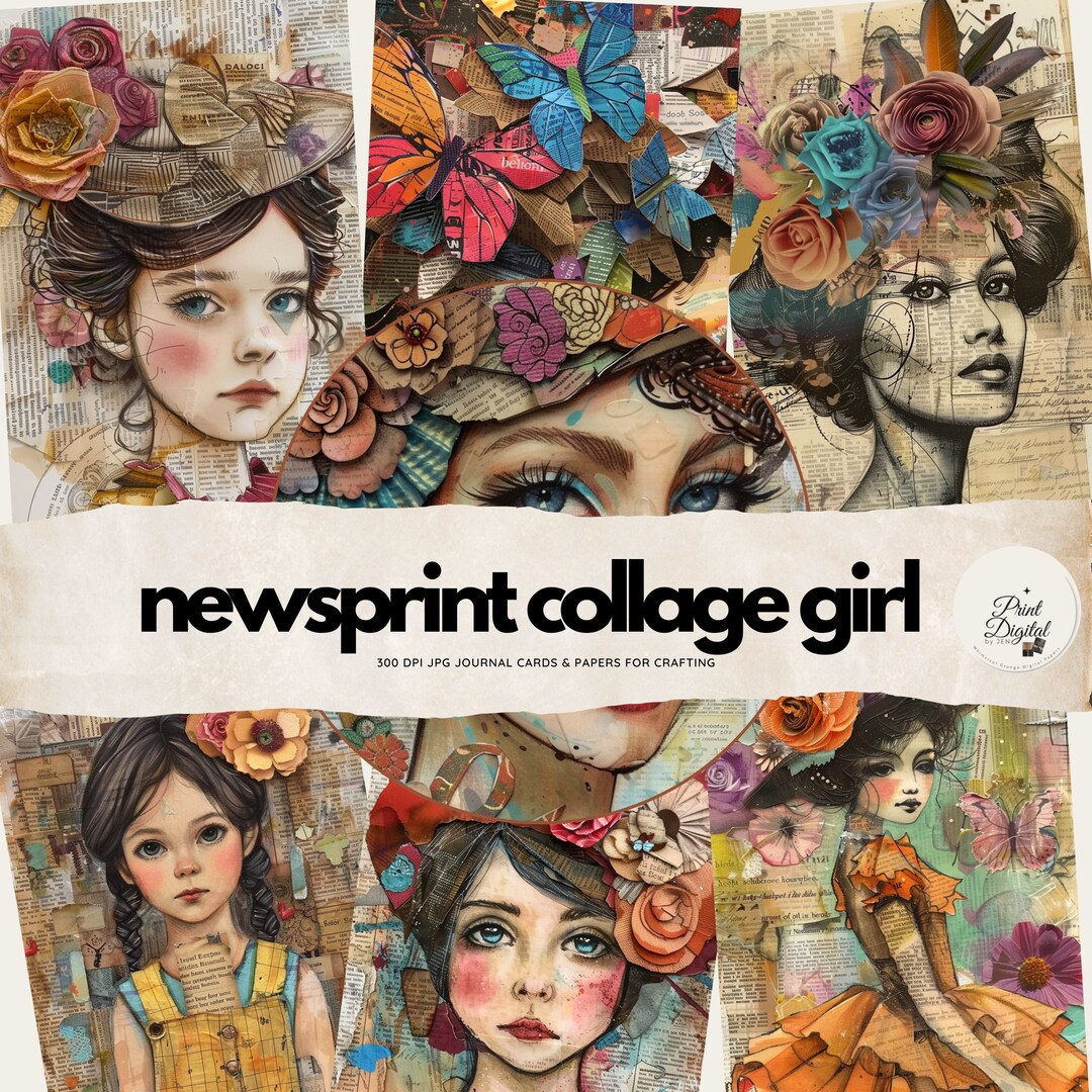 Whimsical Girls Collage Paper: Junk Journal Ephemera (digital Printable ...