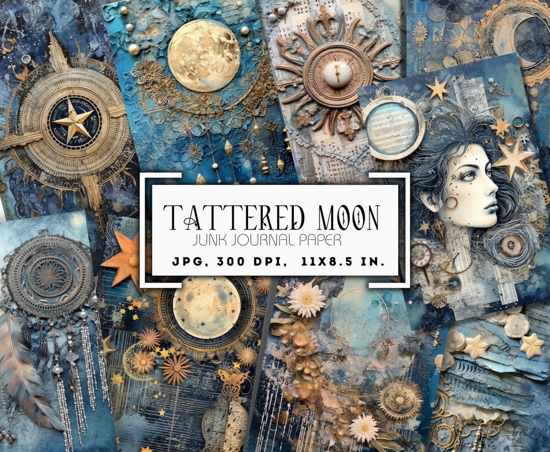 Moon Journal Pages, Mixed Media Moon Junk Journal Kit, Digital Papers ...
