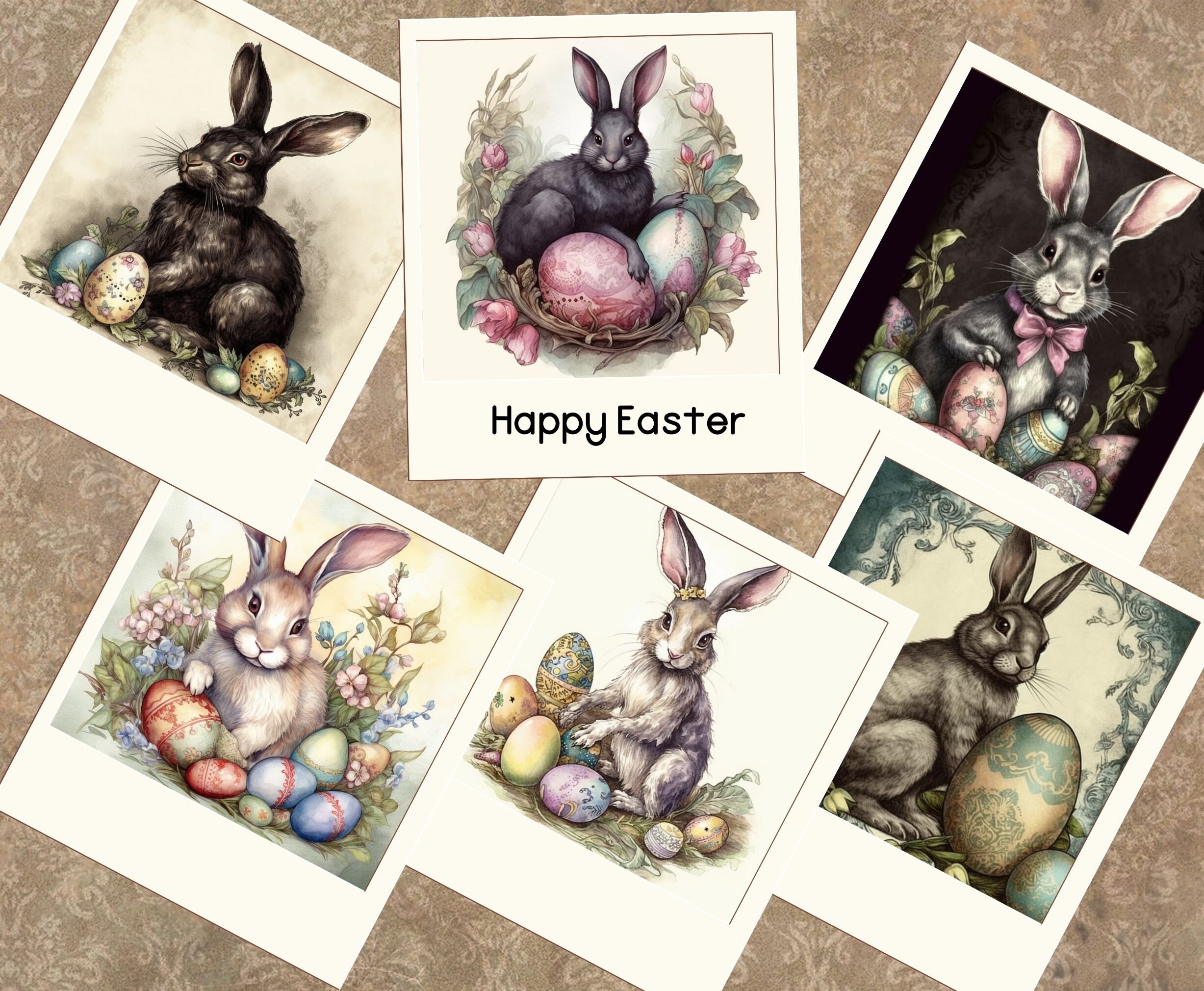 Vintage Bunny Easter Digital Paper Bundle, Vintage Rabbit Paper Pack ...