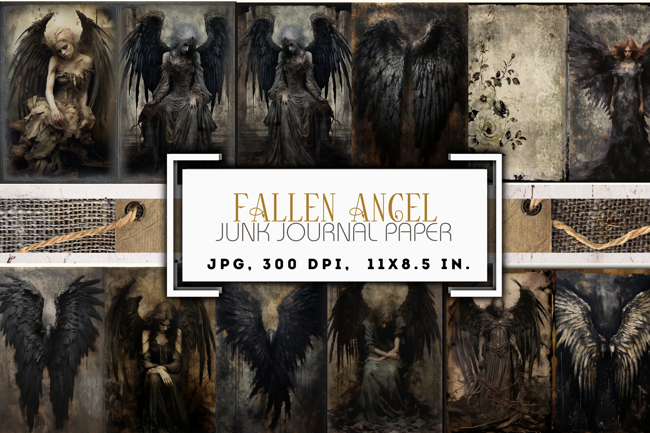 Gothic Fallen Angel Junk Journal Pages, Dark Scrapbook Paper Kit ...