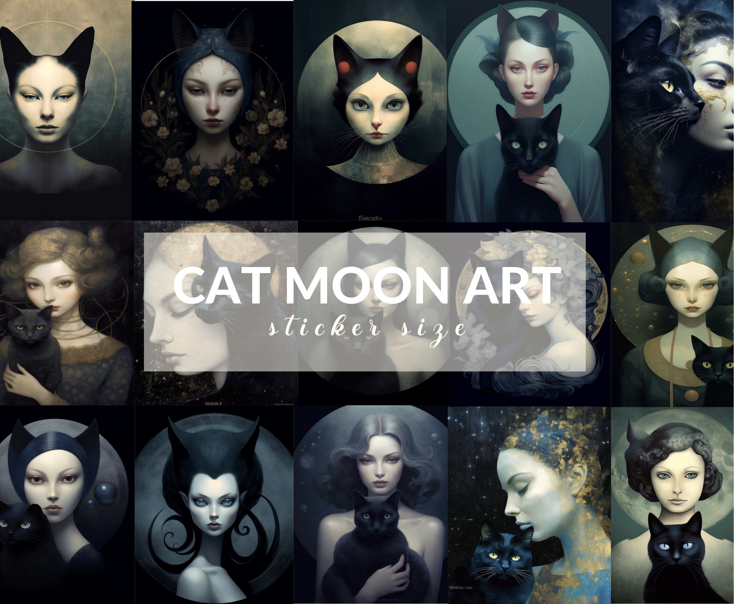 Cat & Moon Art Junk Journal Instant Download, Digital Paper, Printable ...