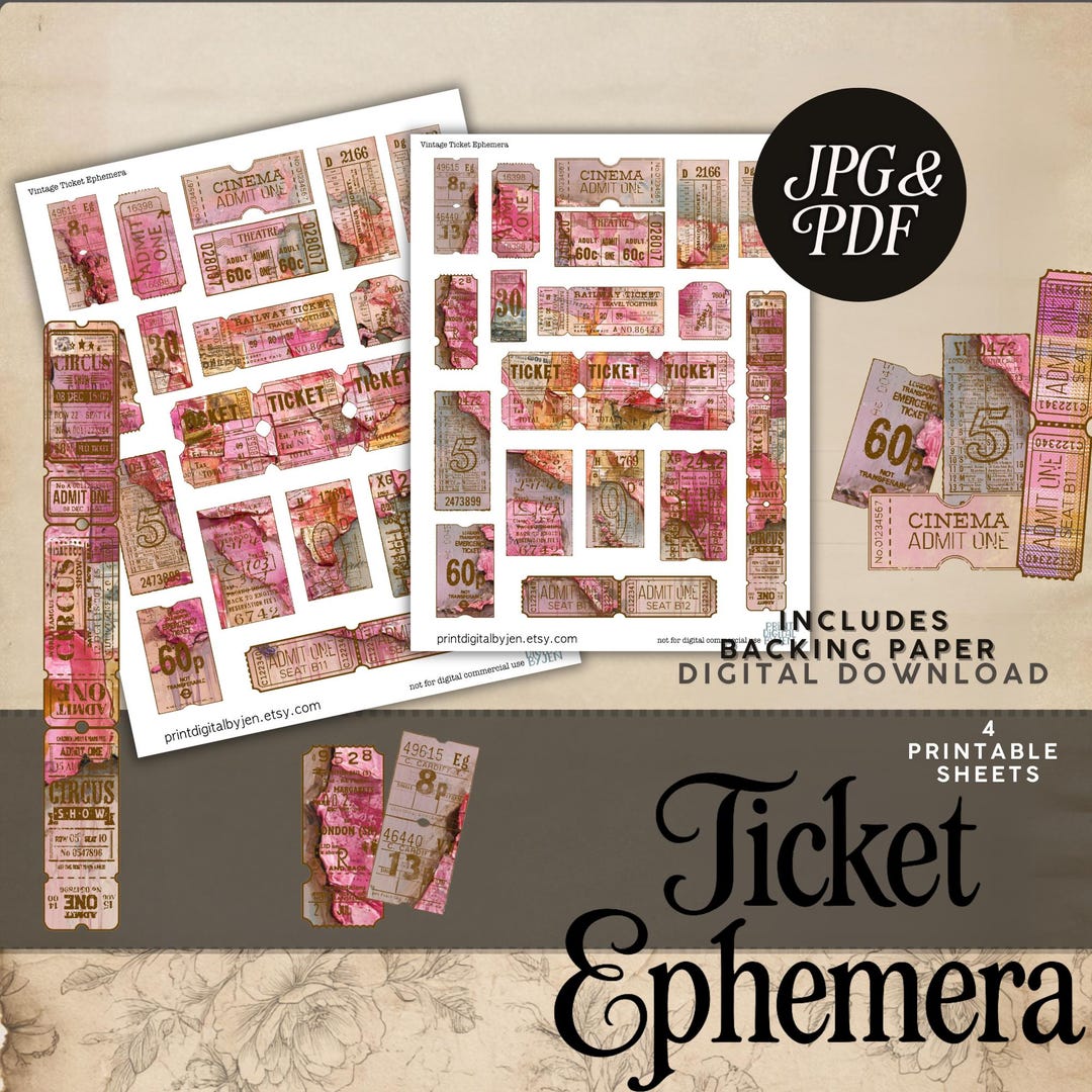 Vintage Ticket Ephemera: Printable Junk Journal Fussy Cuts (digital ...