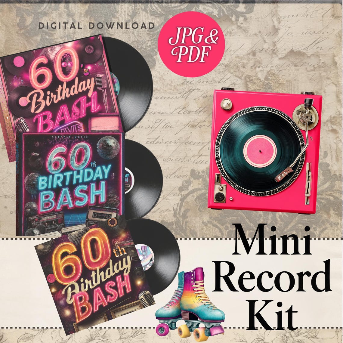Printable Miniature Vinyl Records, Retro Birthday Ephemera for Junk ...