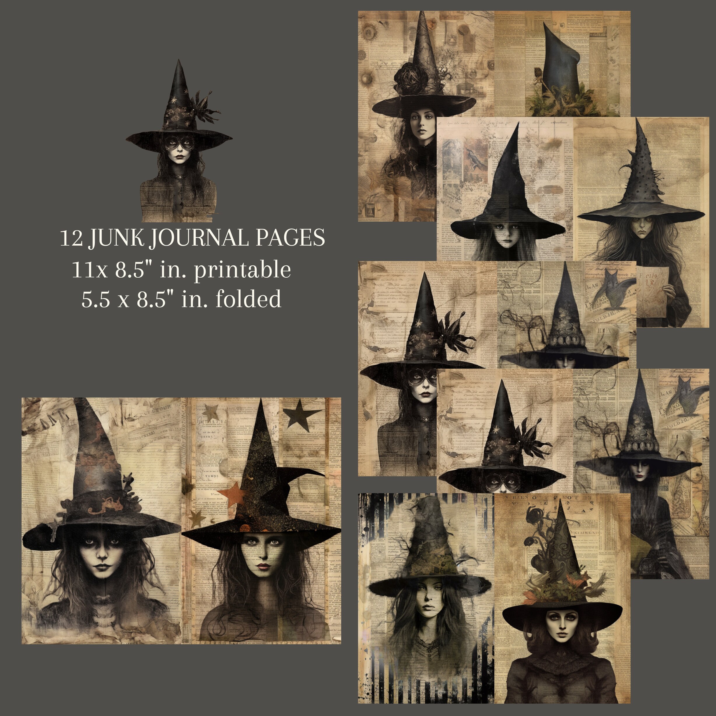 Witch Junk Journal Pages, Gothic Halloween Scrapbooking Page, Vintage ...
