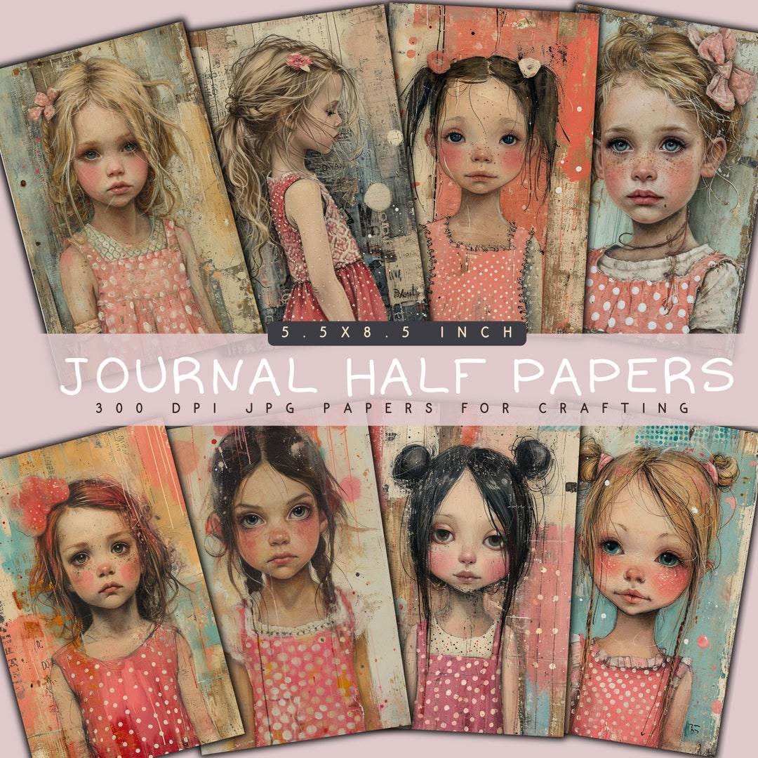 Rustic Girl Junk Journal Half Papers, Whimsical Decoupage Digital ...