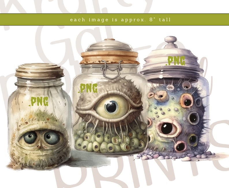 Eyeballs in a Jar, Watercolour Halloween Jars Clipart Bundle, Spooky ...