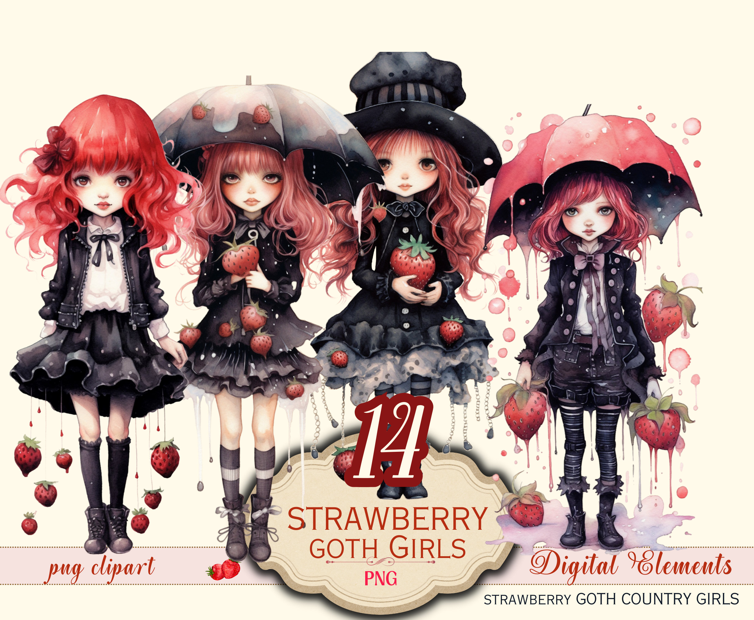 Strawberry Goth Country Girl Png Clipart, Girl With Strawberry Clipart ...
