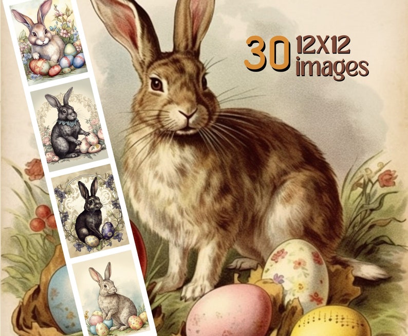 Vintage Bunny Easter Digital Paper: Scrapbook & Junk Journal (PDF) - Etsy
