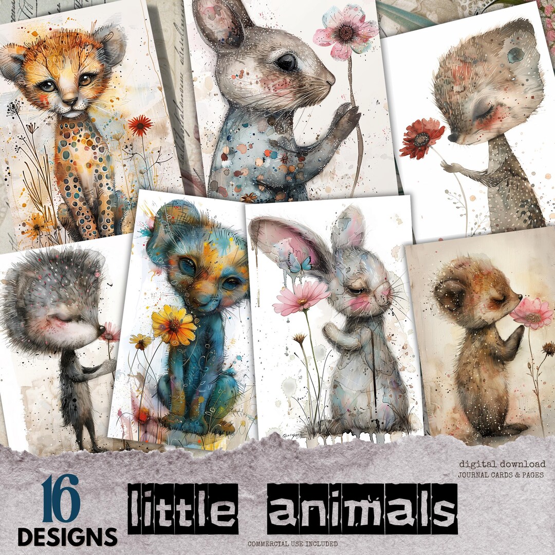 Watercolor Woodland Animal Printable Cards, Junk Journal Ephemera ...