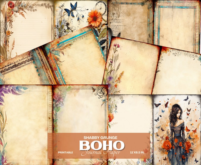 Boho Borders Journal Papers, Printable Pages, Digital Scrapbooking ...