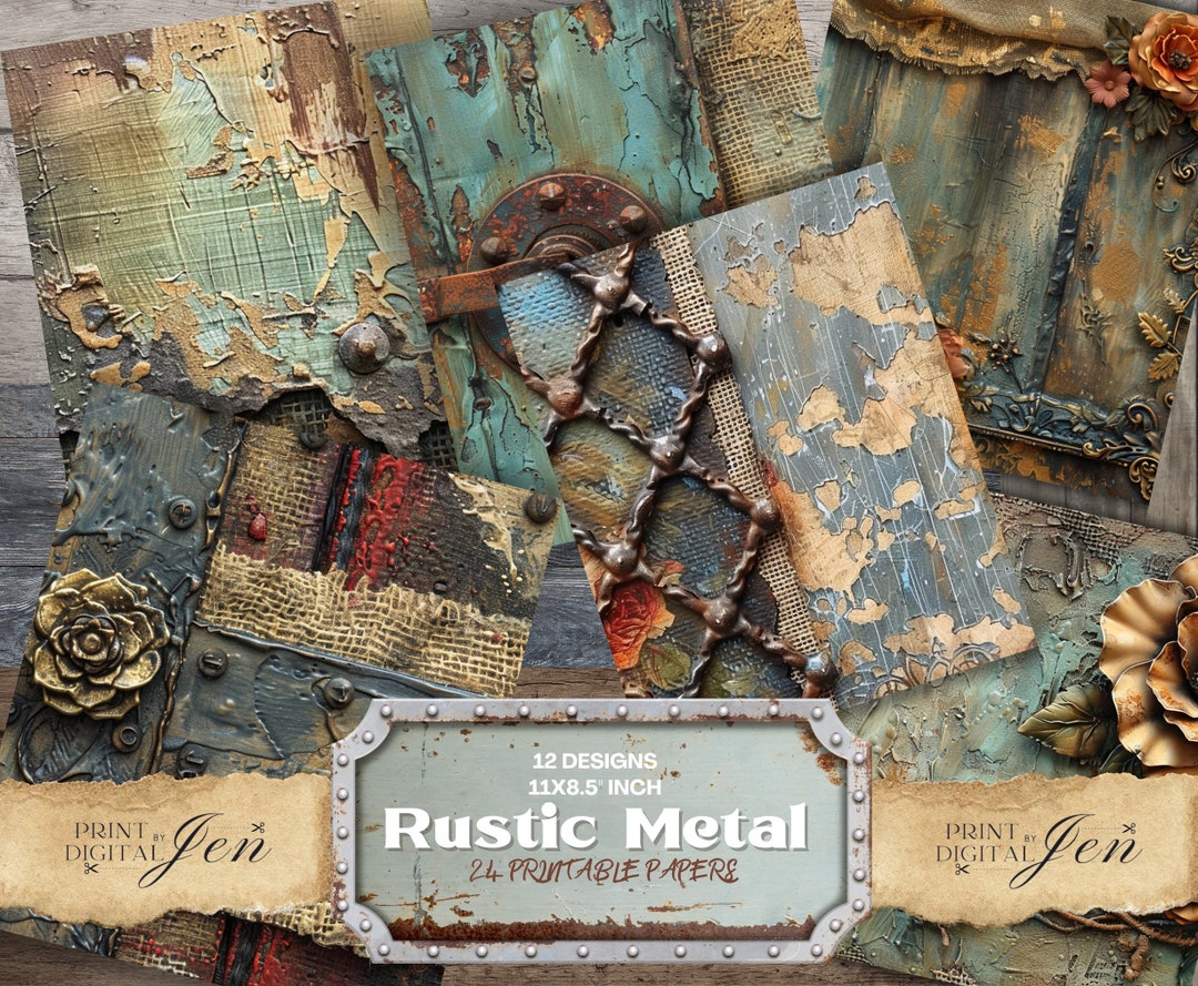 Grunge Rustic Metal & Burlap Junk Journal Papers, Journal Cards, Junk ...